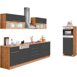 KOCHSTATION K&uuml;chenzeile &raquo;KS-Wien&laquo; Breite 350 cm, wahlweise mit E-Ger&auml;ten und Induktion schwarz B/H/T: 350cm x 60cm,mit Induktion