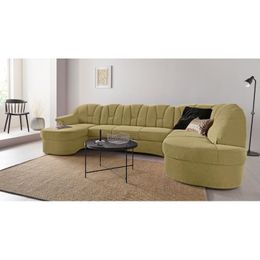 DOMO collection Wohnlandschaft &raquo;Papenburg U-Form&laquo; in gro&szlig;er Farbvielfalt, wahlweise Bettfunktion, frei im Raum stellbar gr&uuml;n Struktur ( 90% Polyester,