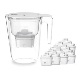 Philips Kalk- und Wasserfilter &raquo; Wasserfilter-Kanne 2,6L wei&szlig; inkl. 12 Filterkartuschen&laquo; Set, 13 Stk. tlg. Reduziert den TDS Wert transparent Kunststoff 