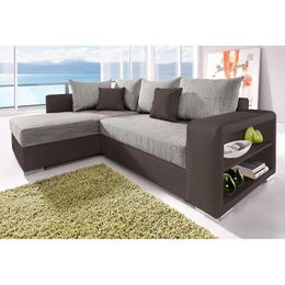 Collection AB Ecksofa &raquo;John L-Form, B: 226 cm&laquo; Schlaffunktion, Bettkasten, Regalelement & 2 Zierkissen braun B/H/T: 226cm x 80cm x 160cm, Microfaser 
