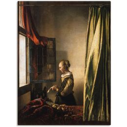 Artland Leinwandbild &raquo;Briefleserin am offenen Fenster. Um 1658&laquo; Frau 1 Stk. tlg. auf Holzrahmen gespannt braun Leinwand B/H/T: 45cm x 60cm, Leinwandbild Frau,