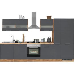 KOCHSTATION K&uuml;chenzeile &raquo;KS-Luhe&laquo; 330 cm breit, wahlweise mit oder ohne E-Ger&auml;ten, gefr&auml;ste MDF-Fronten grau B/H/T: 330cm x 60cm, ohne E-Ger&auml;te