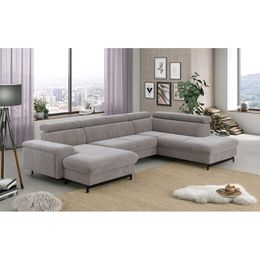 COTTA Wohnlandschaft &raquo;Emma U-Form, B: 328 cm&laquo; mit Kopfteilverstellung, optional Schlaffunktion & Bettkasten grau B/H/T: 328cm x 97cm x 215cm, Struktur