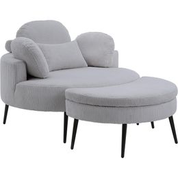 OTTO home Loveseat &raquo;Riko Sessel, B: 110 cm, Sitzh&ouml;he: 44 cm&laquo; XXL- Sessel, mit Stauraumhocker, R&uuml;ckenst&uuml;tze & 4 Zierkissen grau 100%PES Cord, 