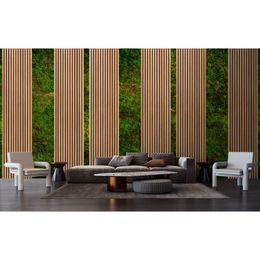 Livingwalls living walls Vliestapete &raquo;Holzleisten-Tapete mit Moosoptik Naturdesign&laquo; matt glatt Vlies B/L: 2,5m x 5m, Rollen: 1