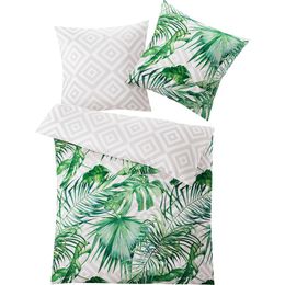 Kleine Wolke Wendebettw&auml;sche &raquo;Loria&laquo; 2 Stk. mit Muster und Blattmotiven gr&uuml;n Mako-Satin, Obermaterial: 100% Baumwolle B/L: 135cm x 200cm, 1 Stk., 1 Stk., Mako-