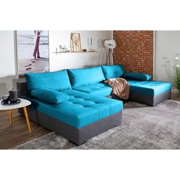 Collection AB Wohnlandschaft &raquo;Josy U-Form, B: 307 cm&laquo; Schlaffunktion & Bettkasten, Federkern blau 100%Polyester B/H/T: 307cm x 41cm x 161cm, 