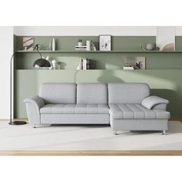 DOMO collection Ecksofa &raquo;FRANZI 278x170x81 cm, Steppung im Sitzbereich, L-Form&laquo; wahlweise mit Bettfunktion, Bettkasten und Kopfteilverstellung silber 