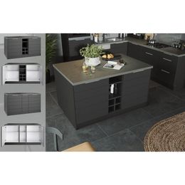 KOCHSTATION K&uuml;cheninsel &raquo;KS-Luhe, Breite 153 cm, mit Flaschenregal&laquo; MDF-Fronten, Arbeitsplatte 38mm stark grau B/H/T: 153cm x 86cm x 100cm, Typ 1mit 