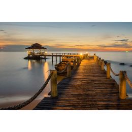 papermoon Fototapete &raquo;Wooded bridge pier between sunset&laquo; glatt bunt Vlies B/L: 5m x 2,8m, Bahnen: 10 Stk.