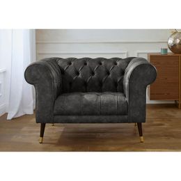 Home Affaire Loveseat &raquo;Tinnum Loveseat, Chesterfield Sessel&laquo; grau Luxus-Microfaser Vintageoptik (66% PU, 27% Polyester, 7% Baumwolle);Struktur weich( 