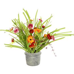 I.GE.A. Kunstblume &raquo;Bl&uuml;tenbusch&laquo; Im Topf Bl&uuml;tenbund K&uuml;nstlicher Grasbusch mit Kunstblumen orange Polyester B/H/L: 30cm x 43cm x 24cm, 1 Stk.