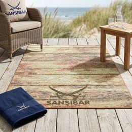 Sansibar Teppich &raquo;Rantum Beach SA-029&laquo; rechteckig 5 mm H&ouml;he Flachgewebe, modernes Design, Motiv Holzdielen, In- & Outdoor geeignet braun Polypropylen B : 130cm