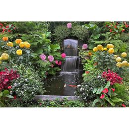 papermoon Fototapete &raquo;Kleiner Wasserfall in Garten&laquo; bunt Vlies B/L: 5m x 2,8m, Bahnen: 10 Stk.