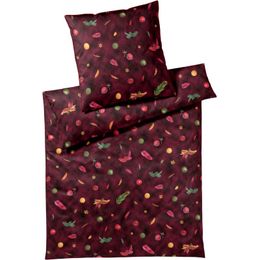 Elegante Bettw&auml;sche &raquo;Noel&laquo; 2 Stk. angenehmes Hautgef&uuml;hl rot Mako-Satin, Obermaterial: 100% Baumwolle B/L: 155cm x 220cm, 1 Stk., 1 Stk., Mako-Satin, B/L: 80cm 