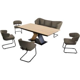 K+w Komfort & Wohnen K+W Komfort & Wohnen Essgruppe &raquo;Mikkado Tube&laquo; 6 Stk. tlg. 4 Freischwinger und ein Funktionsesstisch gr&uuml;n B/H/T: 192cm x 88cm x 71cm, Leder CLOUD, 