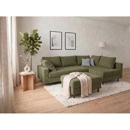 Collection AB Ecksofa &raquo;Toni L-Form 274 cm&laquo; Set: Sofa & Hocker, 2 Zierkissen, Bonell-Federkern gr&uuml;n 100%Polyester B/H/T: 274cm x 44cm x 184cm, Cord