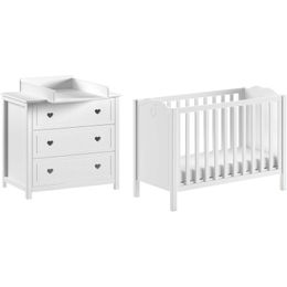 Vipack Babyzimmer-Komplettset &raquo;Amori 3-tlg. mit Herz-Ornamenten, MDF/Massiv wei&szlig; lackiert&laquo; 3 Stk. tlg. wei&szlig; ohne Matratze, B/H: 60cm x 120cm