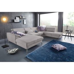 Sit & More sit&more Wohnlandschaft &raquo;Percy U-Form&laquo; 12 cm Fu&szlig;h&ouml;he, Sitztiefenverstellung, wahlweise in 2 Fu&szlig;farben grau B/H/T: 343cm x 77cm x 235cm, Feinstruktur, 