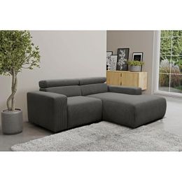 DOMO collection Ecksofa &raquo;BRANDON inkl. Kopfteilverstellung, 214x100x80 cm, L-Form&laquo; Cord, grau grau 100% Polyester B/H/T: 214cm x 80cm x 175cm, Cord, 