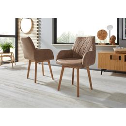 OTTO home Esszimmerstuhl &raquo;Brest&laquo; (Set) 2 Stk.Armlehnstuhl in Leder oder Microfaser, Gestell Eiche Massiv ge&ouml;lt braun Polyester B/H/T: 59,5cm x 88cm x 