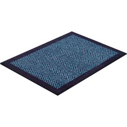 Grund Fu&szlig;matte &raquo;Herringbone&laquo; rechteckig 8 mm H&ouml;he Schmutzfangmatte mit Bord&uuml;re, In- und Outdoor geeignet, waschbar blau Kunstfaser B : 50cm 1 Stk., 8mm, L: 