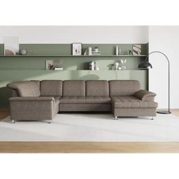 DOMO collection Wohnlandschaft &raquo;FRANZI optional mit Bettfunktion, Bettkasten & Kopfteilverstellung&laquo; U-Form, Recamiere rechts, beige-braun, B/T: 352/