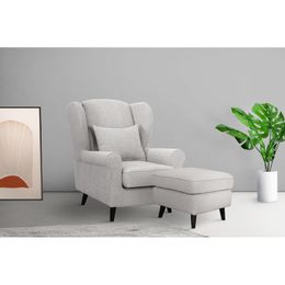 Home Affaire Sessel &raquo;Ohrensessel CHISTELLE, wahlweise mit Polsterhocker&laquo; mit Wellenunterfederung, Ma&szlig;e: B/T/H: 81/87/99 cm beige 100% Polyester Boucl&eacute;