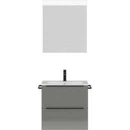 Nobilia Badm&ouml;bel-Set &raquo;Levere&laquo; vormontiert, mit Soft-Close, 2 Stk. tlg. grau B/H/T: 61cmcm x 169cmcm x 48,7cmcm, Griffe schwarz