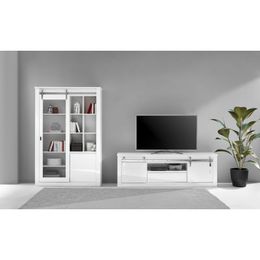 Home Affaire Wohnwand &raquo;Daytona, moderne Anbauwand, Wohnzimmer-Set in Wei&szlig; Hochglanz&laquo; Set, 2 Stk. tlg. wei&szlig; Holzwerkstoff B/H/T: 349cmcm x 200cmcm x 