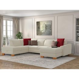 Sit & More sit&more Wohnlandschaft &raquo;Dundee U-Form&laquo; mit Federkern und Massivholzf&uuml;&szlig;en, wahlweise mit Kopfteilverstellung beige B/H/T: 338cm x 86cm x 219cm, 
