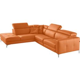 Egoitaliano Ecksofa &raquo;Matt, hoher Sitzkomfort und aufwendige Detailverarbeitung, L-Form&laquo; mit Ottomane, inkl. verstellbarer Kopfteile zum Relaxen orange Leder &raquo;BULL
