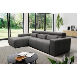 DOMO collection Ecksofa &raquo;BRANDON 289x177 cm, belastbar bis 140 kg/Sitz, L-Form&laquo; ohne Sitztiefenverstellung, Cord, grau grau Luxus-Microfaser in 