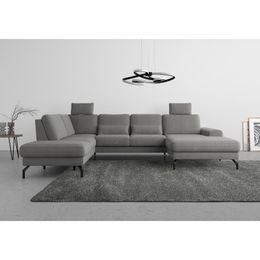 Sit & More sit&more Wohnlandschaft &raquo;Cinturo U-Form&laquo; inklusive Sitztiefenverstellung und Federkern, Sitzh&ouml;he 48 cm grau B/H/T: 345cm x 91cm x 226cm, Soft clean,