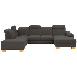 Home Affaire Wohnlandschaft &raquo;Dundee U-Form&laquo; wahlweise mit Kopfteilverstellung und zus&auml;tzlich mit Schlaffunktion grau Struktur fein (100% Polyester) B/