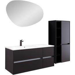 Badm&ouml;bel-Set &raquo;Badm&ouml;bel-Set Serie 6010 Solid-Surface-Waschtisch mit Unterschrank&laquo; 4 Stk. tlg. schwarz Holzwerkstoff B/H/T: 113cmcm x 200cmcm x 50cmcm