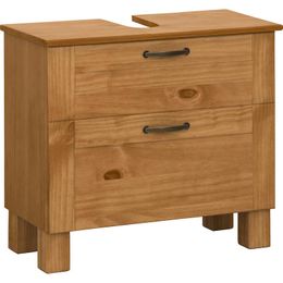 Home Affaire Waschbeckenunterschrank &raquo;Rodby&laquo; FSC -zertifiziertes Massivholz, Griffe Metall, Breite 60cm, H&ouml;he 55cm beige Massivholz natur, B/H/T: 60cm