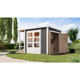 Karibu Gartenhaus &raquo;einfaches Steck-/Schraubsystem&laquo; aus hochwertiger nordischer Fichte grau Holzwerkstoff ohne Fu&szlig;boden, ohne R&uuml;ck- und Seitenwand, ohne 