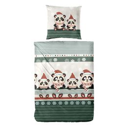 Primera Bettw&auml;sche &raquo;Feinbiber-Bettw&auml;sche Weihnachtspanda&laquo; 2 Stk. mit niedlichen Pandab&auml;ren bunt Feinbiber, Obermaterial: 100% Baumwolle B/L: 155cm x 220cm, 1 
