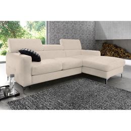 COTTA Ecksofa &raquo;Sammy L-Form&laquo; mit Kopfteilverstellung, wahlweise mit Schlaffunktion beige Microfaser PRIMABELLE (100% Polyester);NaturLEDER in Sitz und