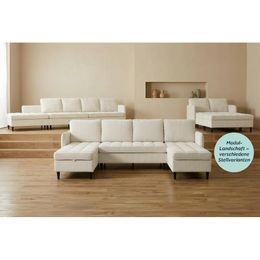 Wohnlandschaft &raquo;LINDHUS, Cord, Modulsofa, verschiedene Stellvarianten&laquo; Breite als U-Form (254cm) mit Verbindern fixierbar, Recamiere,Stauraum beige 93
