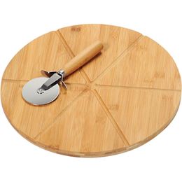 Kesper Pizzaschneidebrett &raquo;Pizza-Teller&laquo; mit 1 Pizzaschneider beige Bambus, Edelstahl &Oslash; 32cm