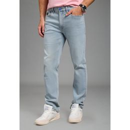 Kangaroos Herren Kangaroos Jogg Pants Straight-Fit, normale Leibh&ouml;he, mit Knopf-Applikation blau 31, L&auml;nge 32