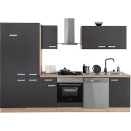 Optifit K&uuml;chenzeile &raquo;Leer Breite 300 cm&laquo; mit Hanseatic E-Ger&auml;ten, inkl. K&uuml;hlschrank grau B/H/T: 300cm x 206,8cm x 60cm