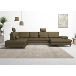 OTTO home Wohnlandschaft &raquo;Costello U-Form, B: 363 cm mit Sitztiefen-, Armteilverstellung &&laquo; 3 Nierenkissen, optional Schlaffunktion & Bettkasten gr&uuml;n 