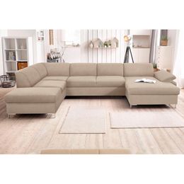 DOMO collection Wohnlandschaft &raquo;Santana mit viel Platz, komfortabel, moderner Fu&szlig;, bequeme Armlehne&laquo; wahlweise mit Bettfunktion, U-Form beige 