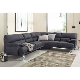 Trendmanufaktur Ecksofa &raquo;Cecilia II, in italienischen Design, bequem, hoher Sitzkomfort, L-Form&laquo; extrabreite Armlehnen f&uuml;r noch mehr Sitzkomfort grau 
