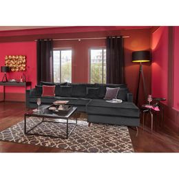Home Affaire Ecksofa &raquo;Renesse L-Form&laquo; lose Kissen, Keder an Sitzkissen schwarz Samtvelours 100% Polyester;Luxus-Microfaser ALTARA NUBUCK (100% 