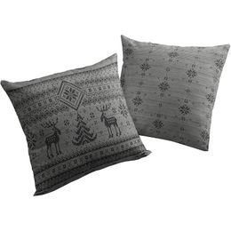 WIRTH Dekokissen &raquo;Romo&laquo; Kissenh&uuml;lle ohne F&uuml;llung, 2 St&uuml;ck grau Baumwolle, Polyester B/L: 40cm x 40cm, 2 Stk.