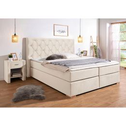 Home Affaire Boxspringbett &raquo;Chalon, in verschiedenen Breiten&laquo; inkl. Topper, wahlweise in H2, H3 oder H4 erh&auml;ltlich beige Samtvelours, Liegefl&auml;che B/L: